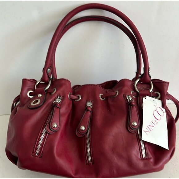 Nine & Co. | Bags | Nine Co Red Leather Handbag With Multiple Zipper ...